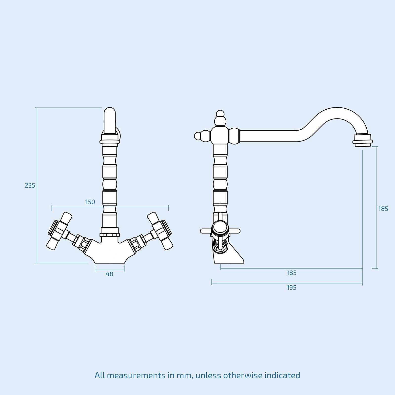 Victorian Traditional Twin Cross Handle Kitchen Sink Mono Mixer Tap ...