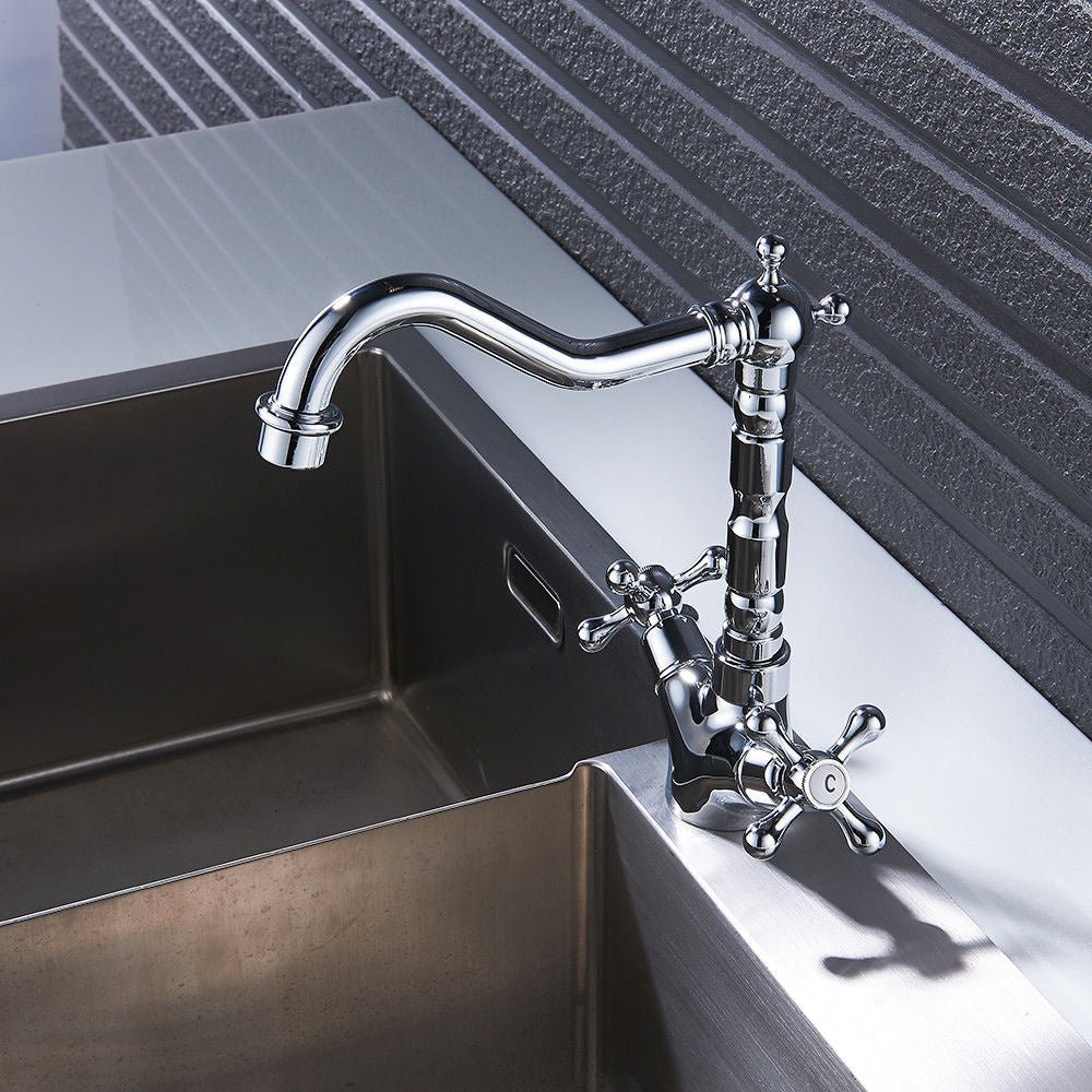 Victorian Traditional Twin Cross Handle Kitchen Sink Mono Mixer Tap ...